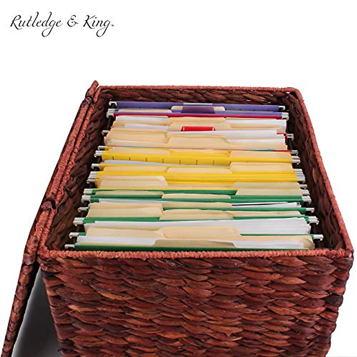 Seagrass Rolling File Cabinet - Home Filing Cabinet - Hanging File Organizer - Home and Office Wicker File Cabinet - Water Hyacinth Storage Basket for File Storage (Russet Brown)