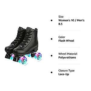 XUDREZ Roller Skates, Double-Row Roller Skates for Unisex, Roller Skates PU Leather High-top Roller Skates Four-Wheel Roller Skates Shiny Roller Skates (Flash Wheel,Women's 10 / Men's 8.5)
