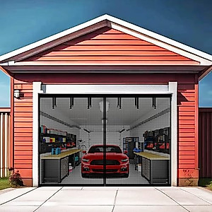 Premium Garage Door Screen for 1 Car Garage 9x8ft, Durable Heavy Duty Fiberglass Screen Mesh with Hook & Loop Tapes, Strips, Doors Screen with Powerful Magnets, Easy Assembly (Black, 9x8ft)