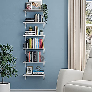 Wallniture Arras 17"x6" Floating Shelves for Storage, Wall Bookshelf Living Room Decor, Wall Shelves for Kitchen, Bathroom Floating Shelf, Dining Room Storage Shelves, Set of 6, White, Wood