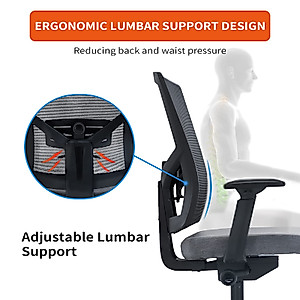CLATINA Office Chair, Ergonomic Desk Chair with Wheels, Mesh Computer Swivel Rolling Chairs with 4D Adjustable Lumbar Support, Armrests and 140° Tilt Function, Task Executive Chair for Home Office