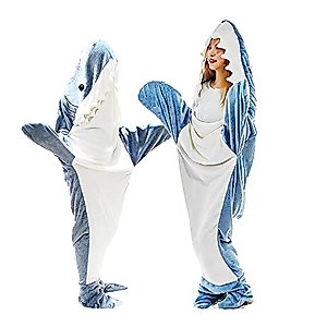 Wearable Shark Blanket Hoodie,Sleeping Bag Soft Cozy Flannel Shark Blanket for Adult Women Men Shark Gifts (75"x35.5"(L))