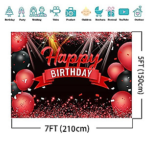 AIIKES 7X5FT Happy Birthday Backdrop Red Glitter Balloons for Girls Women Photography Backdrop Birthday Party Decorations Backdrop Photo Studio Props 12-410