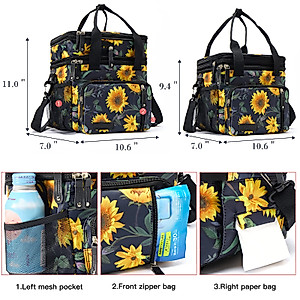 MOV COMPRA Lunch Bag for Women Men Double Deck Lunch Box,Expandable Large Lunch Bags,Leakproof Lunch Box Cooler Bag (Sunflower)