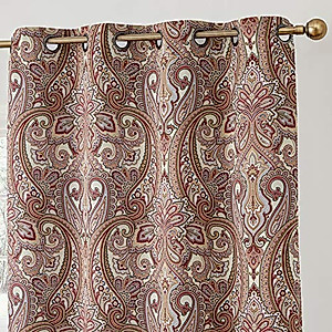 HLC.ME Paris Paisley Decorative Pattern Print Damask Pattern Thermal Insulated Semi-Blackout Energy Savings Room Darkening Grommet Window Curtain Panels for Bedroom - Set of 2 (50 W x 84 L, Spice Red)