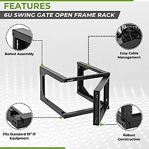 NavePoint 6U Server Rack with Swing Gate - 6U Wall Mount Rack for 19 Inch IT Equipment Open Frame Rack – Network Rack Wall Mount for AV & Server Equipment 24” Deep 6U Rack, Black
