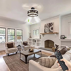 Atocif Bladeless Ceiling Fan with Light, Caged Ceiling Fan with LED Light, Ceiling Fans with Lights Remote Control, Dimmable, low-noise, Timing, for Bedroom, Living Room, Kitchen