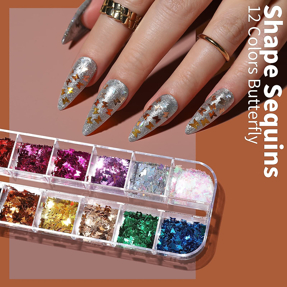 FANDAMEI Nail Art Brushes Set, Nail Art Kit, Nail Design Kit, Nail Art Dotting Pens, Nail Stickers, Butterfly Nail Art Sequins, Nail Foils, Nail Art Flakes Iridescent, Rhinestones For Nails