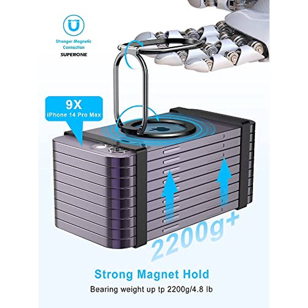 【2023 Upgraded】 Mag Safe Phone Ring Holder, SUPERONE Adjustable Magnetic Kickstand & Removable Phone Grip Compatible with Wireless Charging Only for iPhone 15 & 14 & 13 & 12 Series - Black