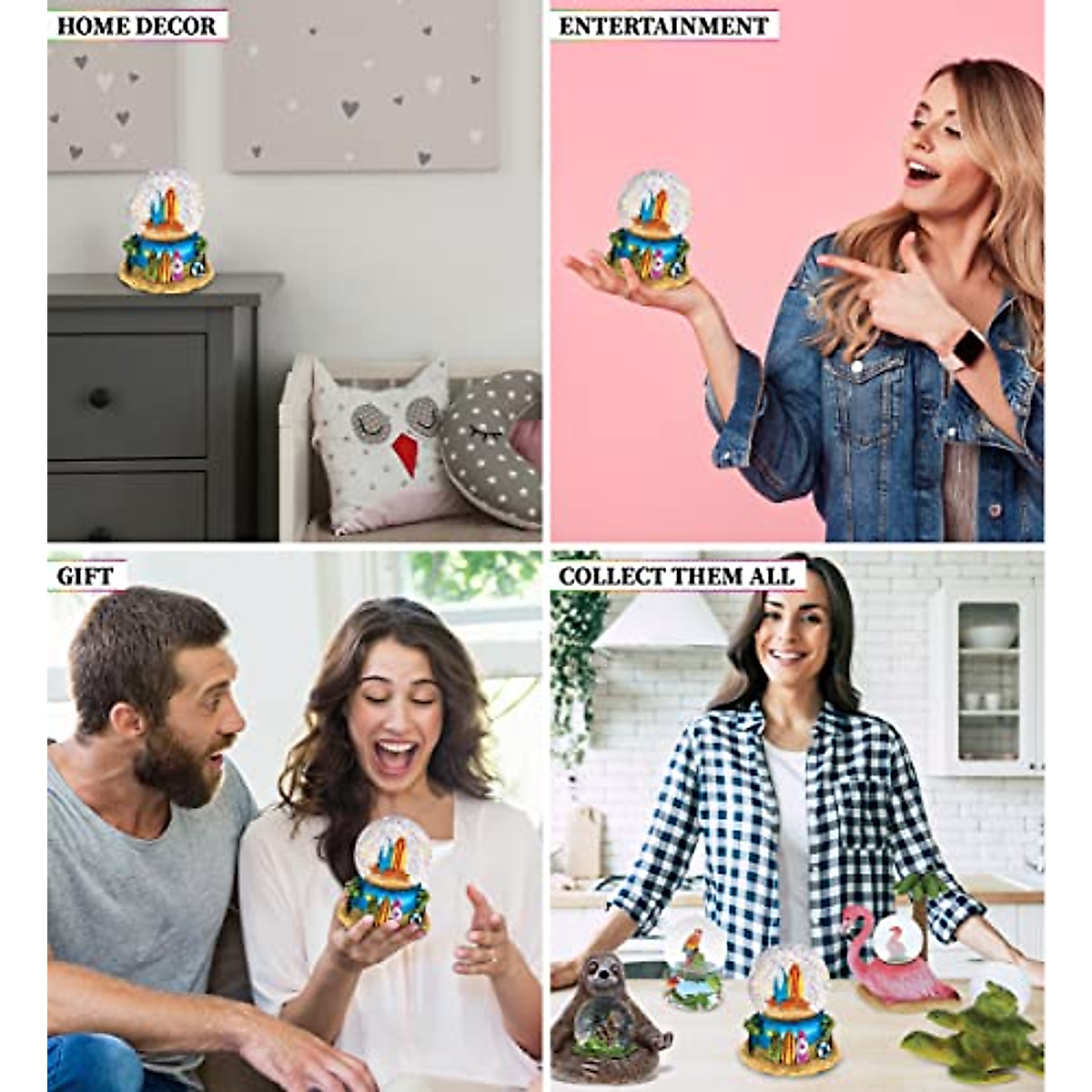 CoTa Global Cool Summer Surf Boards Snow Globe - Water Globe Figurine with Sparkling Glitter, Collectible Novelty Ornament for Home Decor, for Birthdays, Holiday and Valentine's - 65mm