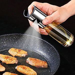 Oil Sprayer for Cooking, Olive Oil Sprayer,‎100ml Olive Oil Spray Bottle for Air Fryer, Food-Grade Oil Mister Transparent Glass Spray Bottle for Kitchen, BBQ, Salad, Baking, Roasting
