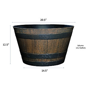 Classic Home and Garden Whiskey Plastic Resin Flower Pot Barrel Planter, Walnut Brown, 20.5" (Pack of 3)