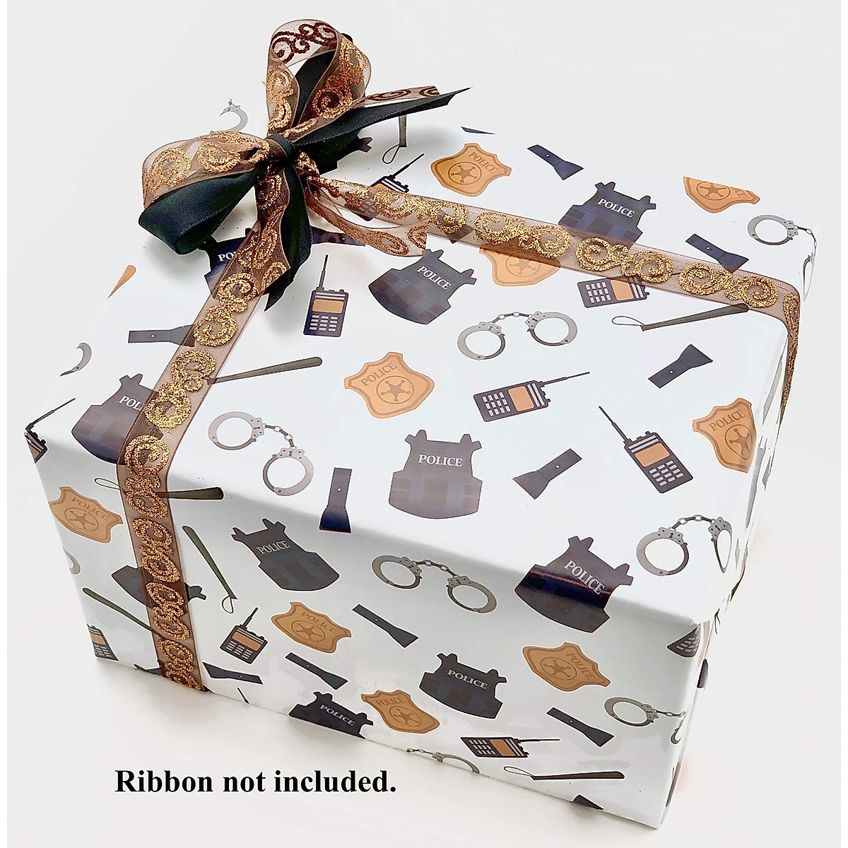 Stesha Party Police Wrapping Paper Birthday Gift Wrap - Folded Flat 30 x 20 Inch - 3 Sheets