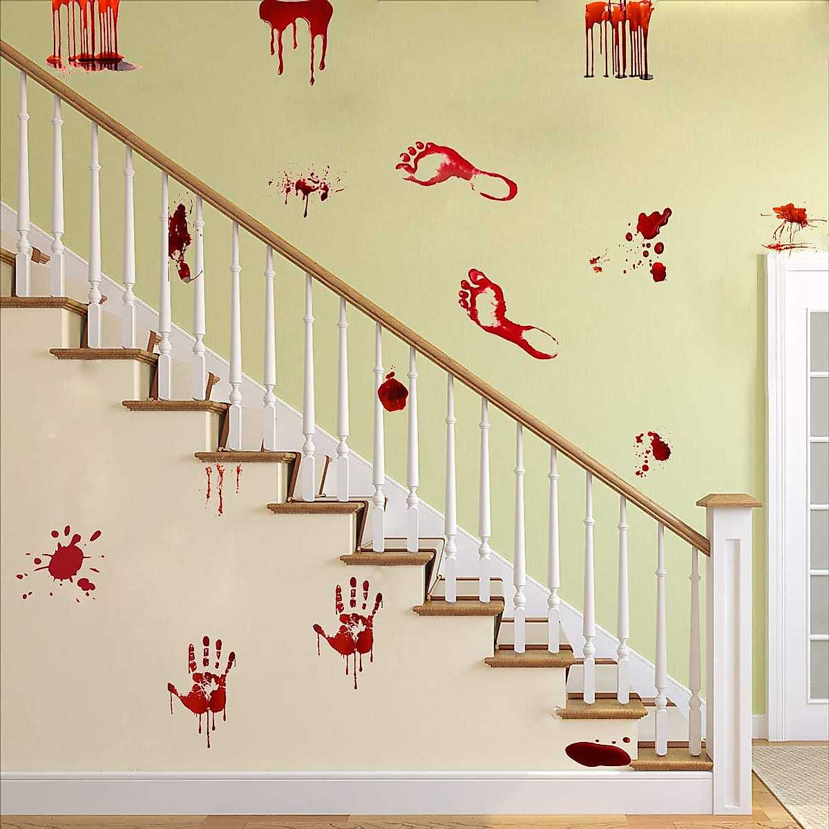 IARTTOP Halloween Bloody Handprint Footprint Decal Zombie Vampire Bloodstains Sticker, Screaming Bloody Decal for Bathroom Mirror Halloween Home Wall Art