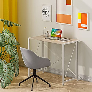 4NM 33.5" Small Folding Desk, Simple Assembly Computer Desk Home Office Desk Study Writing Table for Small Space Offices - Natural and White
