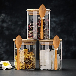 NEPIVEL 8 Pack Glass Jar with Bamboo Lids, 8Oz Glass Containers with Airtight Bamboo Lid and Spoons,100% Sealed Glass Spice Jars for Candy Coffee Beans Sugar Nuts Cookies, 240ml