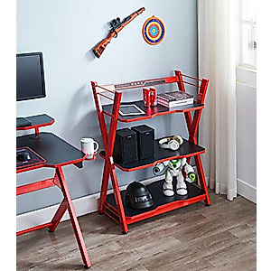 JJS 3-Tier Gaming Console Storage Shelf, Etagere Modern Display Shelving Unit Open Bookcase Rack for Gaming Desk Setup Speakers Figure Plant Stand, Red