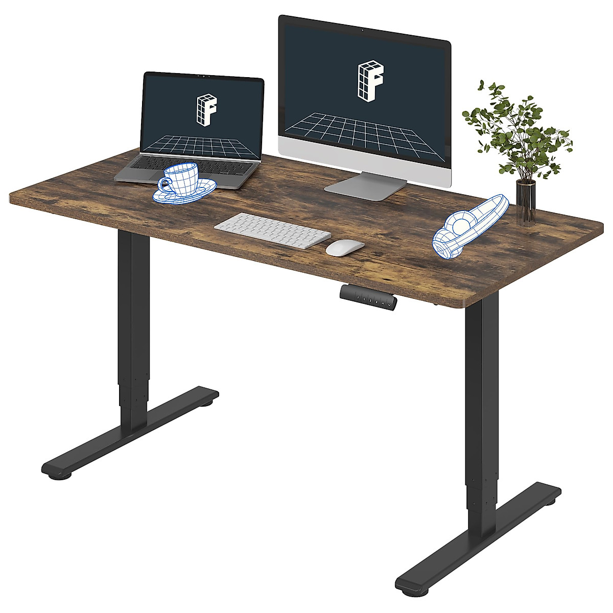 FLEXISPOT E6 Essential 3 Stages Dual Motor Electric Standing Desk 55x28 Inch Whole-Piece Board Height Adjustable Desk Electric Sit Stand Desk(Black Frame + Special Walnut Desktop, 2 Packages)