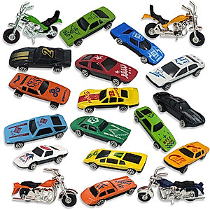 ArtCreativity Diecast Car and Motorcycle Toys, Set of 25, Cool Motorbike and Car Toys for Kids in Window Box, Fun Pretend Play Toys for Boys and Girls, Idea, Car Party Favors
