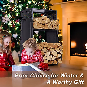 WILLOW WEAVE Firewood Rack Log Holder Wood Storage Rack 2 Layers Space-Saving Design with 4 Pieces Basic Heavy Duty Tools Easy to Put Together Great Use for Indoor Fireplace and Outdoor Firepit