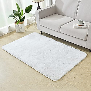 ECM. Beautiful Living Room Rug Set - Solid Aesthetic Soft Fluffy Rug Carpet for Home, Dining Room, and Kitchen - Faux Fur Anti Slip Rug & Water Absorber Bathroom Carpet Set - White
