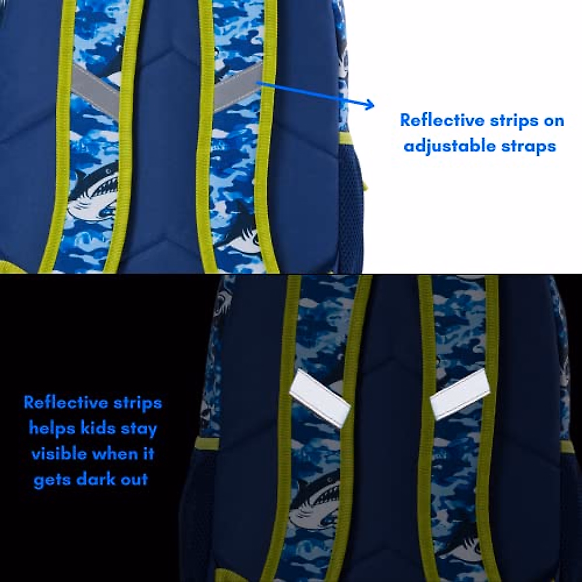 RALME Ocean Blue Camo Shark Backpack Set for Boys, 16 inch, 6 Pieces - Includes Foldable Lunch Bag, Water Bottle, Key Chain, & Pencil Case