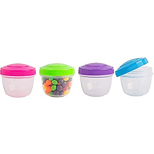Snack Containers (4 Set) - 4.75 Oz Small Food Storage Cups with Lids - Fruit, Nuts, Sauce, Condiments, Salad Container for Lunch Box - Reusable Dessert Cups, Microwave and Freezer Friendly, BPA-free (S/4 Multi)