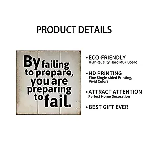 LITTLEGROVE SEEDS Vintage Wooden Pallet Sign By Failing to Prepare You Are Preparing to Fail Wood Signs 10x10in Wall Decor Farmhouse Decor Wall Art Wall Hanger Sign for Home Bedroom Living Room