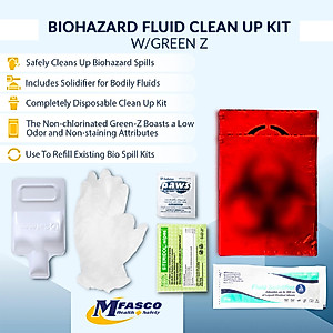 MFASCO Bloodborne Pathogens Spill Kit - Disposable Clean Up Kit, Safety for Bodily Fluids, Latex Free, First Aid, Non-Chlorinated Fluid Solidifier, Biohazard Bag, Vomit, Blood, Urine Solidifier