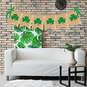 Adurself St. Patrick's Day Burlap Banner Garland Shamrock Clover Rustic Burlap Irish Lucky Day Jute Burlap Mantel Fireplace Wall Hanging for Home Irish Day Celebration St Patricks Day Decorations