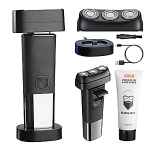 WAHFOX Electric Shaver Wet & Dry Shaver with Charging Stand, Pop-up Trimmer, with Shaving Cream, Rechargeable Shaver