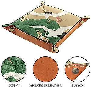 Lyetny Japanese Crane Birds Organizer Tray Storage Box Bedside Caddy for Men Key Wallet Watch and Coins Dice Holder,20.5x20.5cm