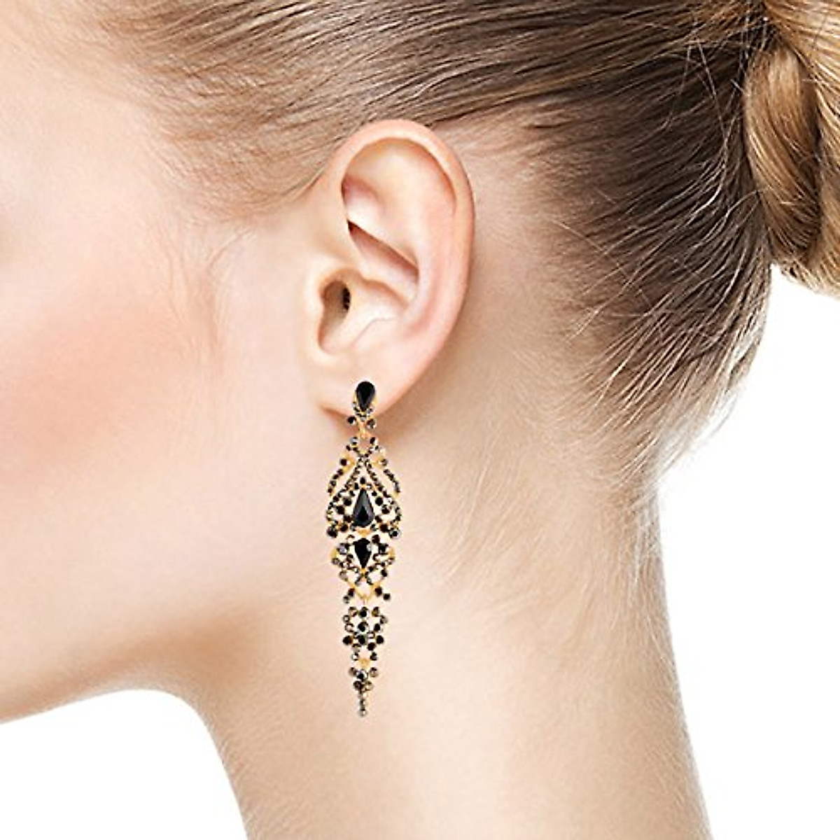 Alloy Art Deco Black Crystal Rhinestone Cluster Chandelier Dangle Earrings