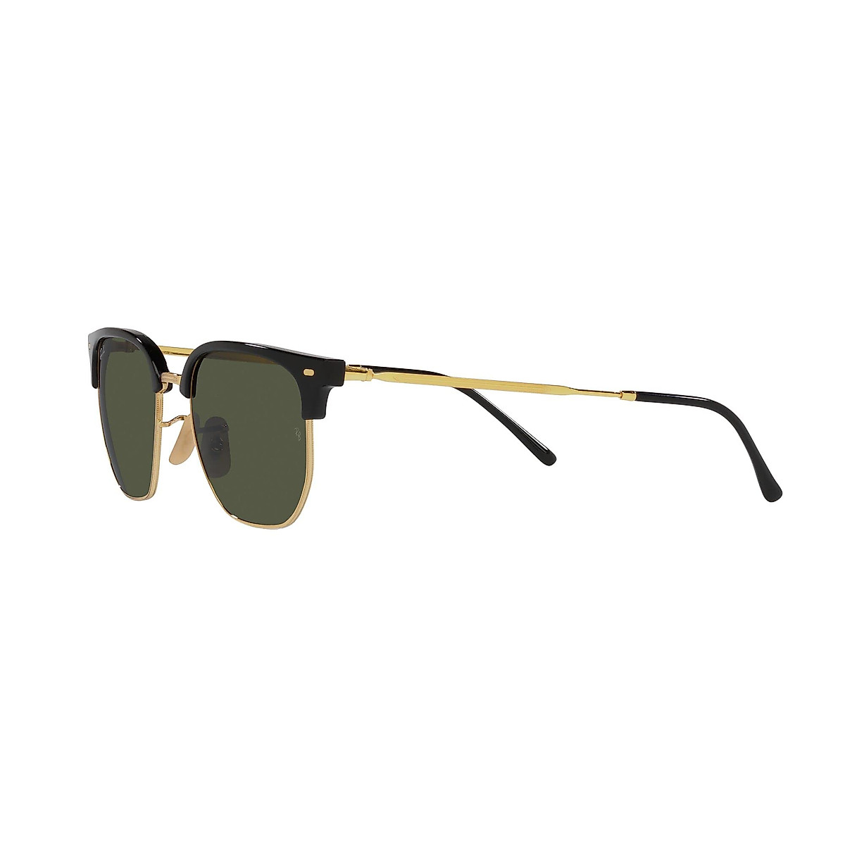 Ray-Ban RB4416F New Clubmaster Low Bridge Fit Square Sunglasses, Black on Gold/Green, 55 mm