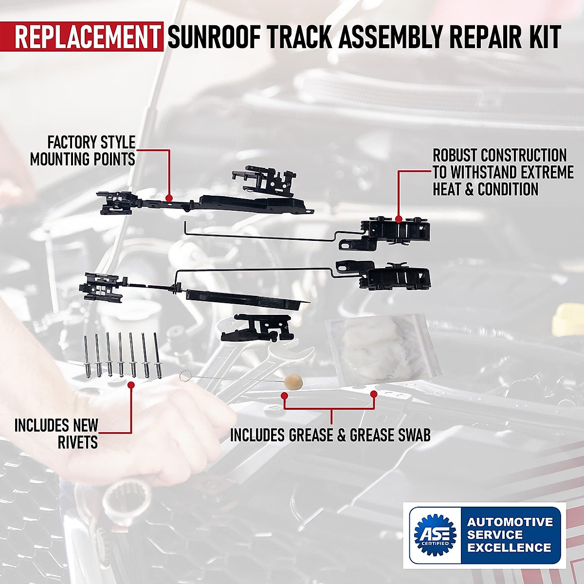 Sunroof Track Assembly Repair Kit - Compatible with Ford & Lincoln Vehicles - F150 2000-2014, Expedition 2000-2017, F250, F350, F450 Super Duty 2005-2016, Navigator, 2006-2008 Mark LT - Sun Roof