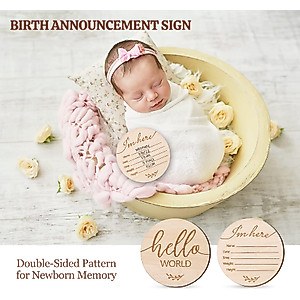 HOUÍSM Baby Closet Dividers Nursery Clothes Organizer, Baby Wooden Bundles with Birth Sign 5.9" and Keepsake Bag for Newborn to 24 Months, Timeless Engraved Design for Baby Girl Boy Room Decor