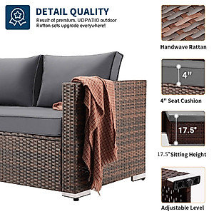 UDPATIO Patio Furniture Sets, Modular Rattan Outdoor Patio Sectional Furniture Sofa Set, Wicker Patio Conversation Set for Backyard, Deck w/Glass Coffee Table, 5PC Brown/Grey (Include Sofa Cover)