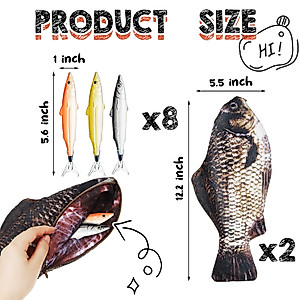 Outus 2 Pcs Fish Shaped Pencil Case Interesting Fish Pen Bag Funny Pencil Pouch Coin Purse with Padded Thick Foam Lining and 8 Pcs Cute Fish Pens for Office School Classroom Home(Black,Classical)