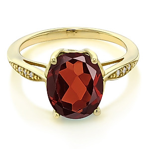 Gem Stone King 14K Yellow Gold 10X8MM Oval Gemstone Birthstone and White Diamond Engagement Ring | Wedding Anniversary Promise Gold Ring For Women | Size 5,6,7,8,9