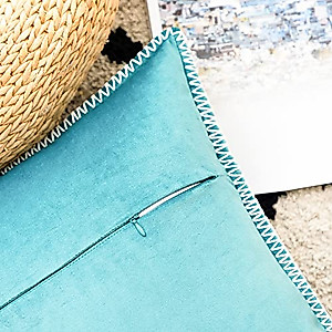 GAWAMAY Teal 16x16 Fall Pillow Covers,Set of 2 Decorative Cushion Pillow Cases with Chenille Edge Soft Boho Decor Aesthetic Pillows for Living Room Sofa Couch Beding Green Velvet Euro Pillow (40x40cm)