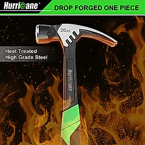 Hurricane Framing Hammer, 20 Oz, One-piece Forged with Magnetic Nail Holder, Shock-Absorbing handle