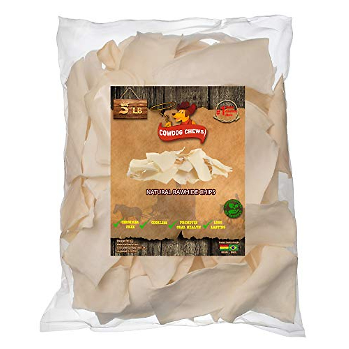 Cowdog Chews Natural Rawhide Chips – Premium Long-Lasting Dog Treats with Thick Cut Beef Hides (5 Lb)