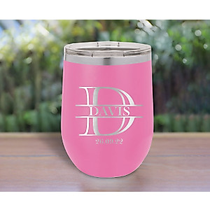 Custom Stemless Wine Cup 12oz Add Monogram Initial Stainless Steel Vacuum Insulated Wine Tumbler With Lid Pink