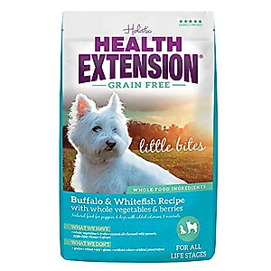 Health Extension Little Bites Dry Dog Food, Natural Food with Vitamins & Minerals, Suitable for All Puppies, Grain Free Buffalo & Whitefish Recipe with Whole Vegetable & Berries (10 Pound / 4.5 kg)