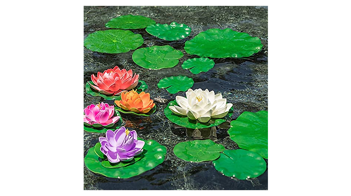 ZAUGONTW 20 Pcs Artificial Lily Pads for Ponds, Realistic Floating Lily ...