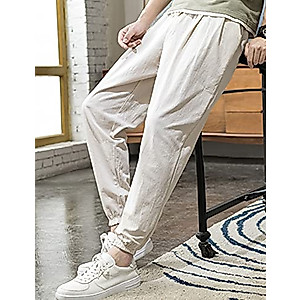 Zontroldy Men's Pants Cotton Linen Yoga Golf Beach Jogger Sweat Lounge Harem Pants Trousers(0009-Khaki1-XL)