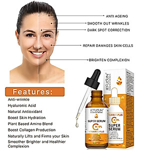 20% Vitamin C Serum for Face with Hyaluronic Acid 1 Fl Oz, Anti Aging Facial Serum for Women & Men, Antioxidant, Boost Skin Collagen, Fades Dark Spot, Hydrate & Plump Skin, Anti Aging & Wrinkle