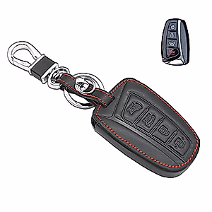 Compatible with fit for 2015-2016 Hyundai Genesis 2013-2015 Santa Fe 2014-2015 Equus 2015 Azera SY5DMFNA04 95440-4Z200 4 Buttons Leather Smart Keyless Entry Remote Control Key Fob Cover Case Protector