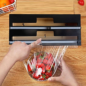 Plastic Wrap Dispenser with Cutter, Parchment Paper Foil and Plastic Wrap Organizer for Kitchen Drawer, Bamboo Kitchen Drawer Organizer and Wrap Holder(2 section)-25 x 14 x 5 cm