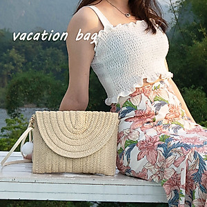 Raffia Woven Wicker Clutch Bag Straw Purse For Girls Summer Beach Crossbody Handbags